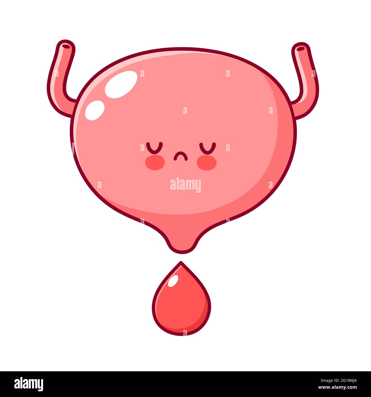Cute sad sick human bladder organ character with blood drop. Vector ...