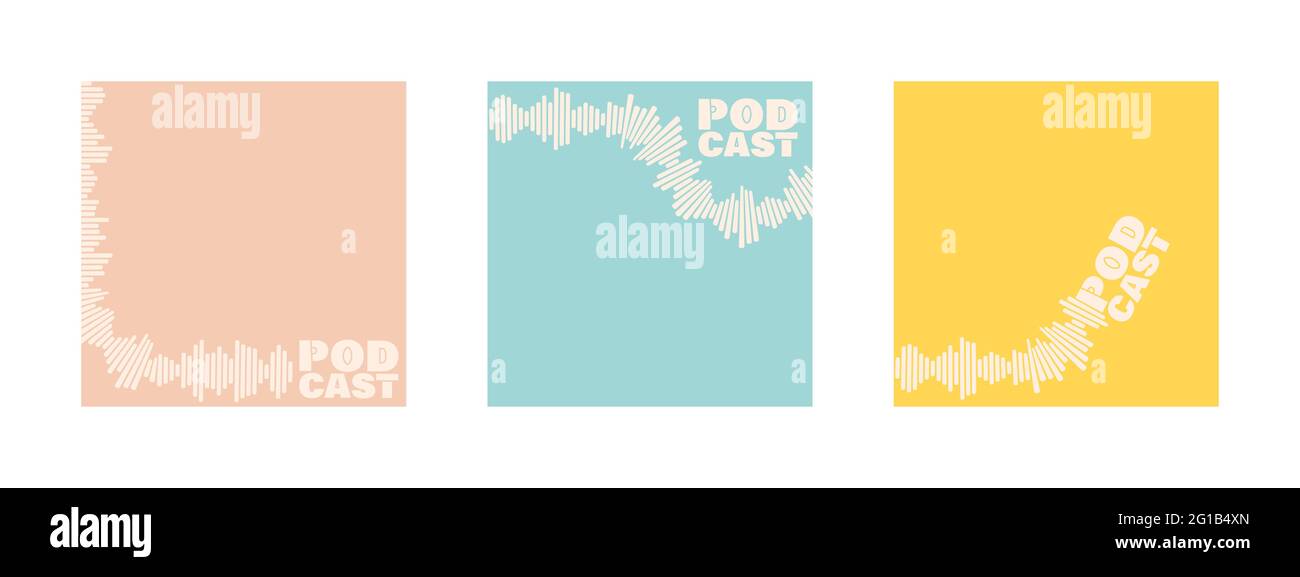 Set of podcast cover templates. Stylized sound wave, various shapes ...
