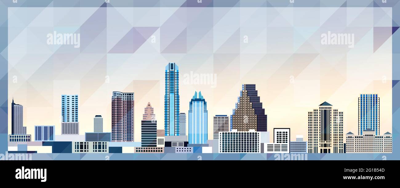 Austin skyline vector colorful poster on beautiful triangular texture ...