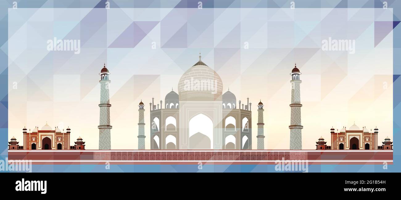 Agra skyline vector colorful poster on beautiful triangular texture ...