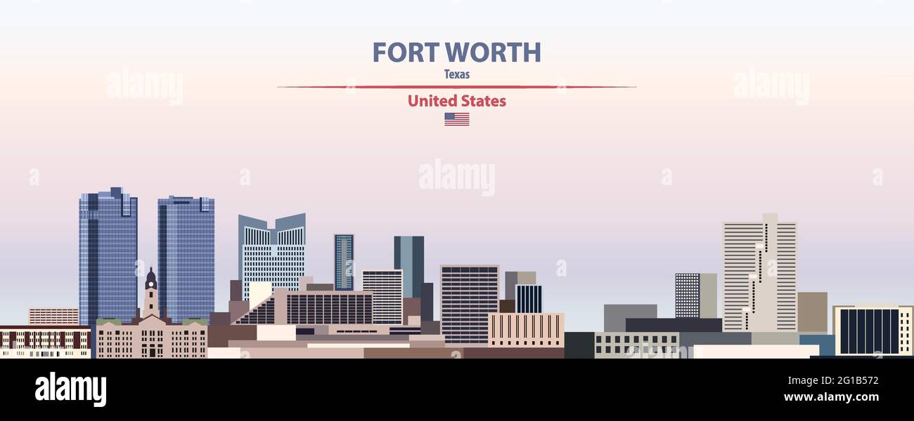 Fort Worth cityscape on sunset sky background vector illustration with ...