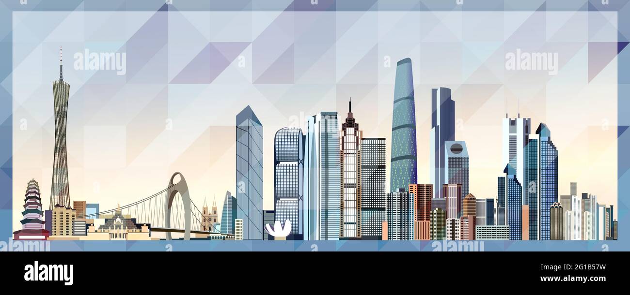 Guangzhou skyline vector colorful poster on beautiful triangular ...