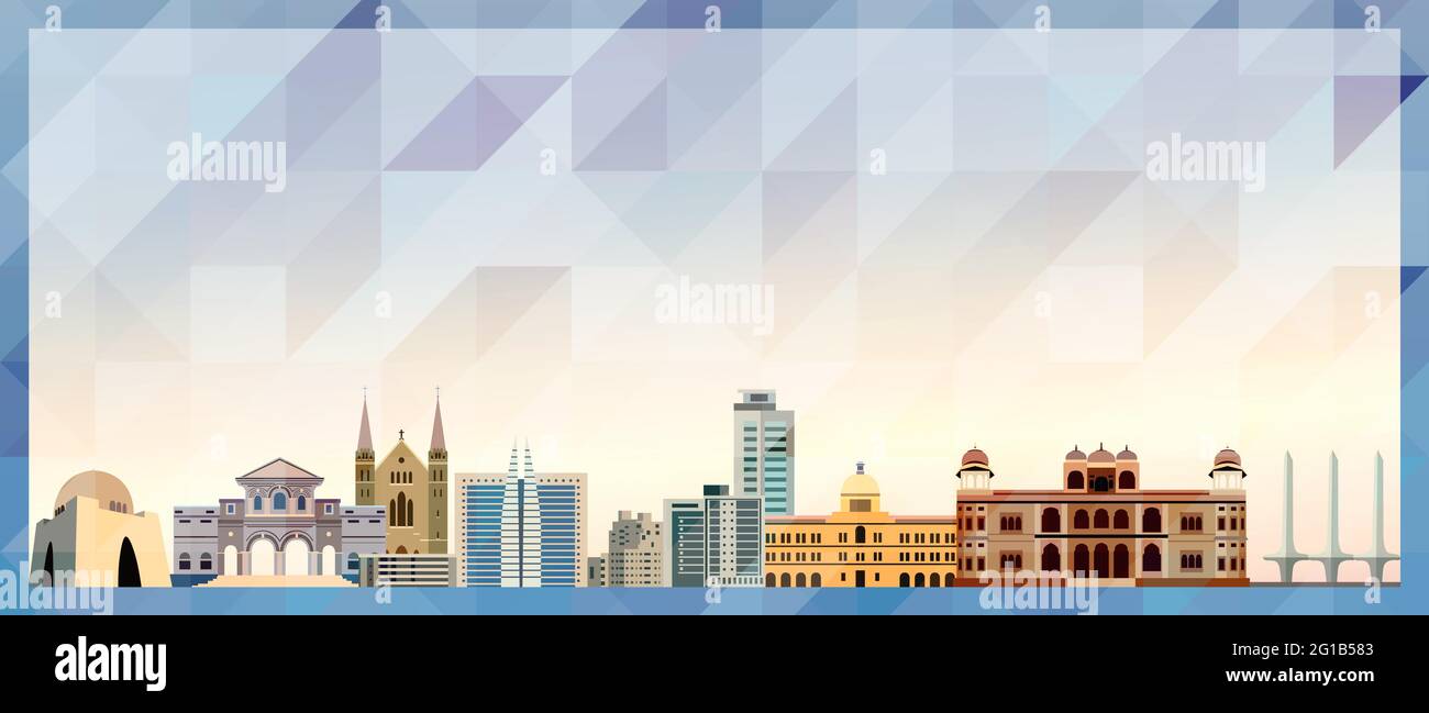 Karachi skyline vector colorful poster on beautiful triangular texture ...
