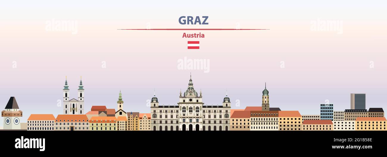 Graz cityscape on sunset sky background vector illustration with ...