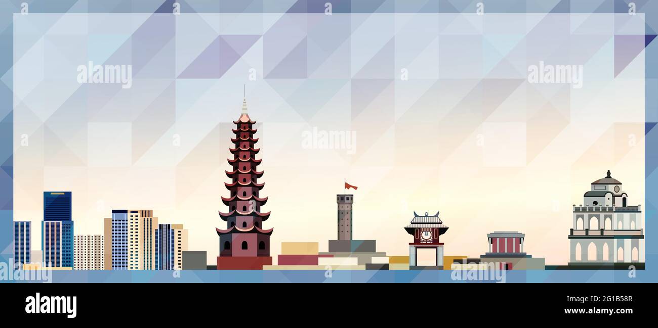 Hanoi skyline vector colorful poster on beautiful triangular texture ...