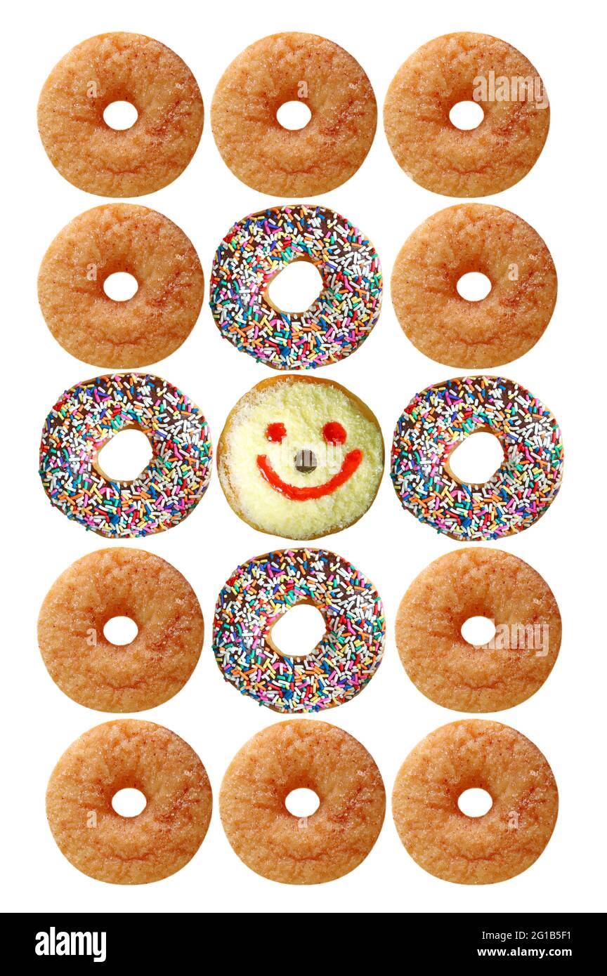 Rows of Delectable Assorted Doughnuts on White Background Stock Photo ...