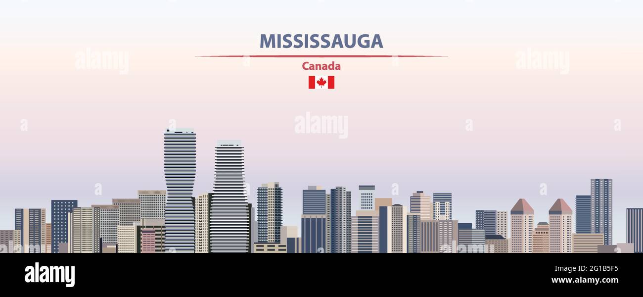 Mississauga cityscape on sunset sky background vector illustration with ...