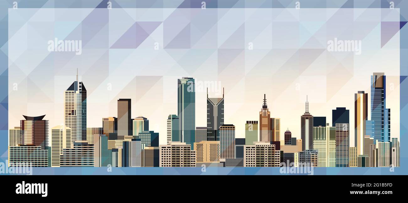 Melbourne skyline vector colorful poster on beautiful triangular ...