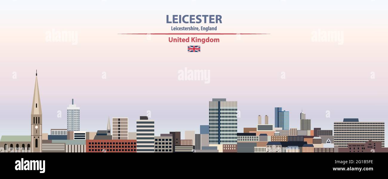Leicester cityscape on sunset sky background vector illustration with ...