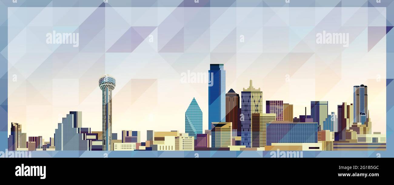 Dallas skyline vector colorful poster on beautiful triangular texture ...