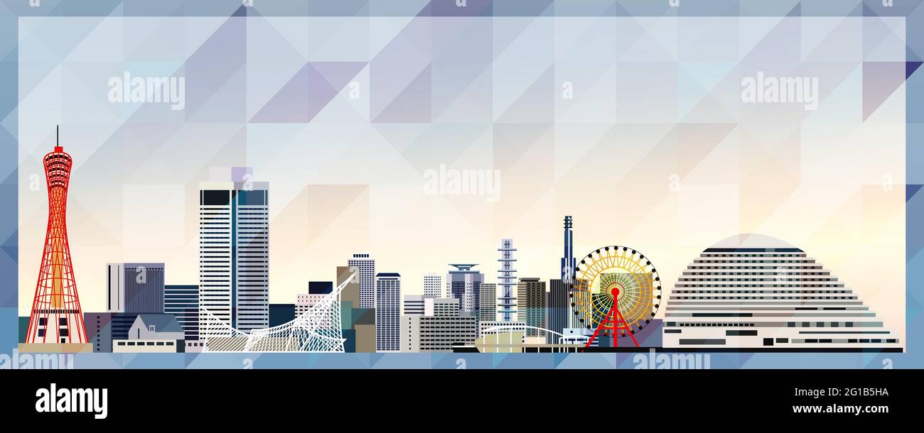 Kobe skyline vector colorful poster on beautiful triangular texture ...
