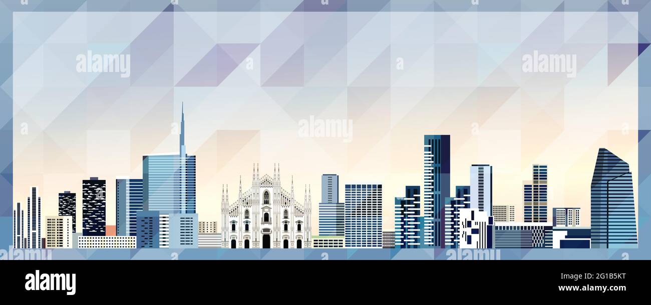 Milan skyline vector colorful poster on beautiful triangular texture ...