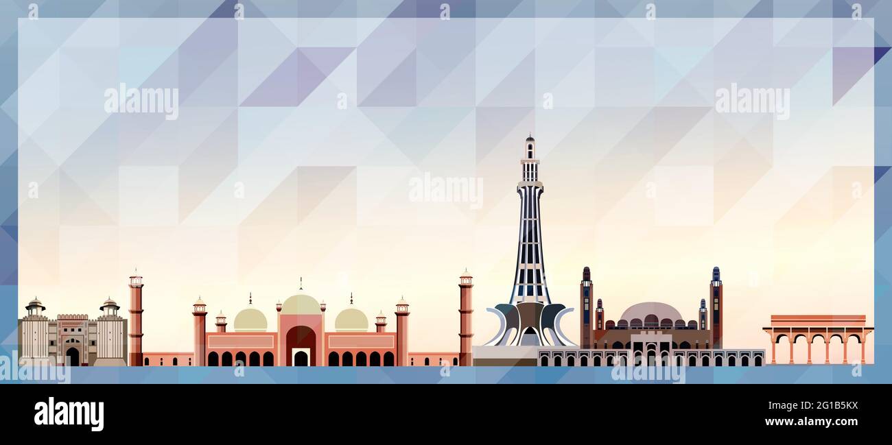 Lahore skyline vector colorful poster on beautiful triangular texture ...