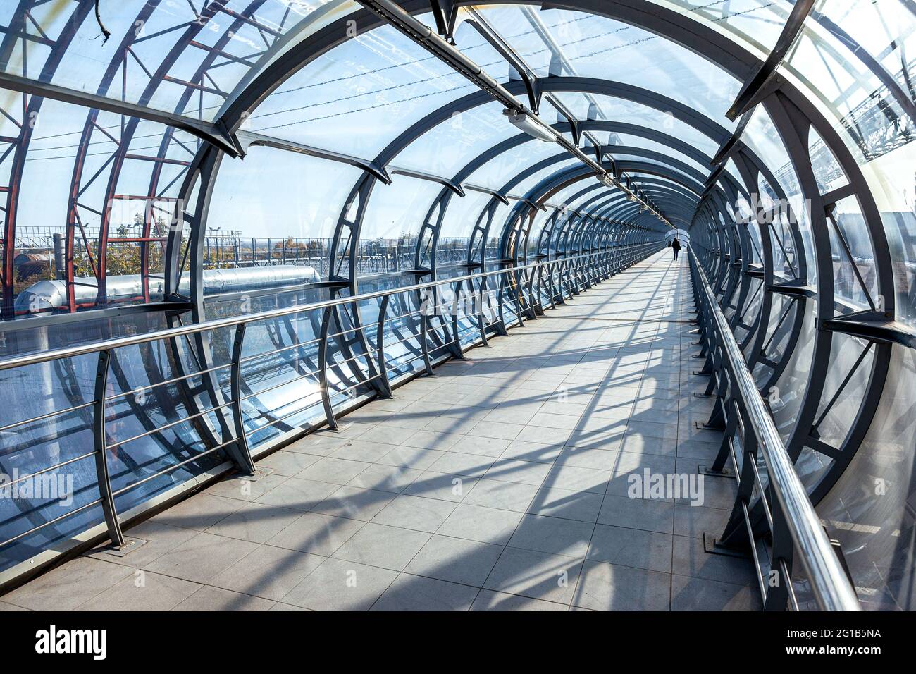Glass Pedestrian Bridge The Pedestrian Bridge Of Glass Walls In A City