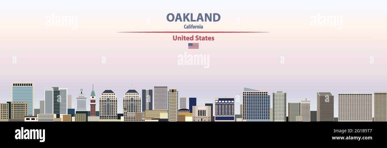 Oakland cityscape on sunset sky background vector illustration with ...