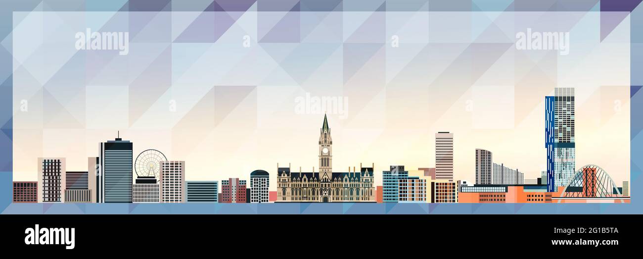 Manchester skyline vector colorful poster on beautiful triangular ...