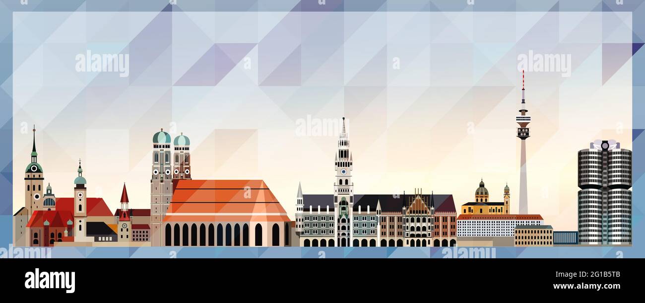 Munich skyline vector colorful poster on beautiful triangular texture ...