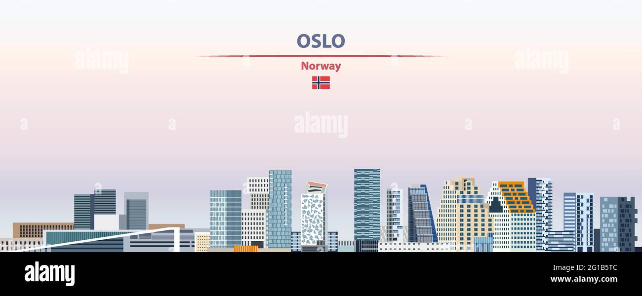 Oslo cityscape on sunset sky background vector illustration with ...