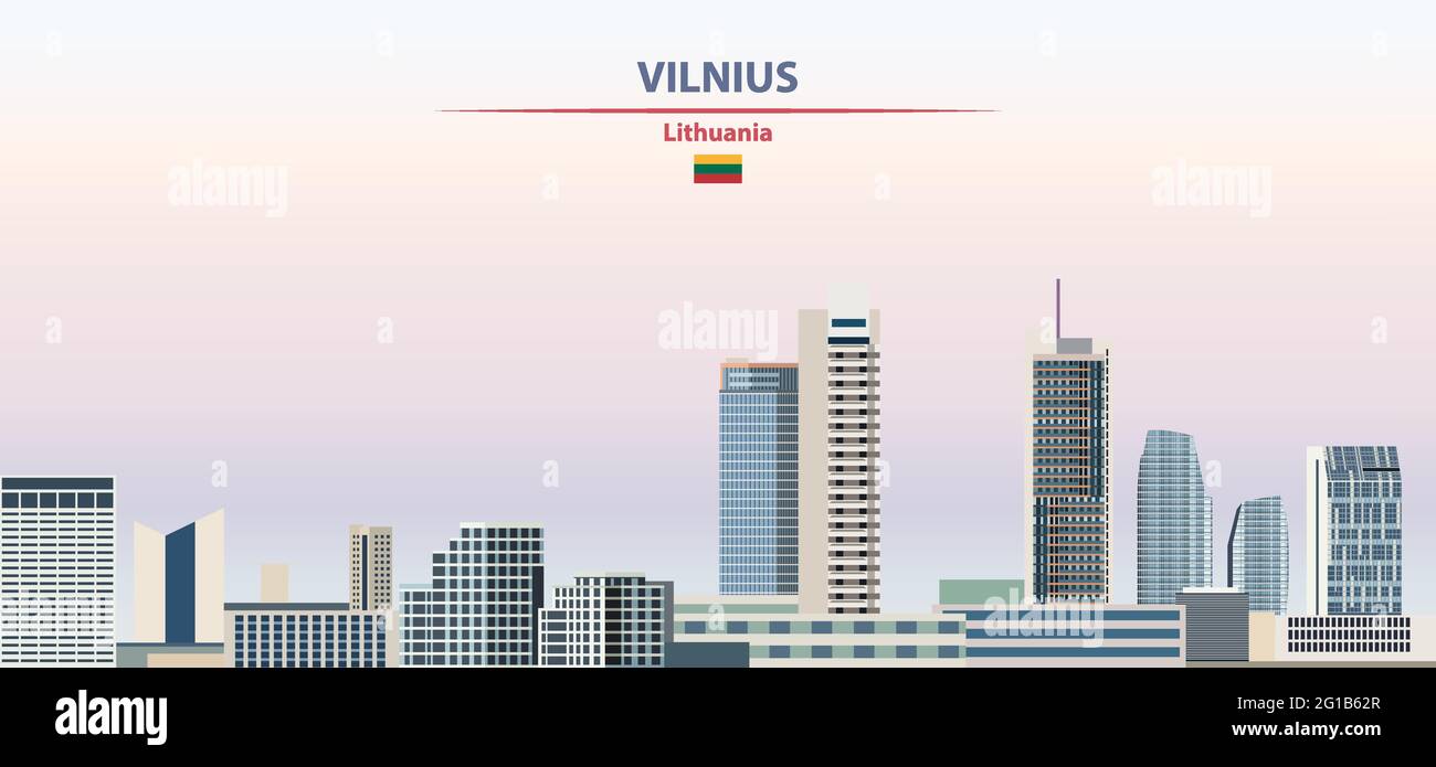 Vilnius cityscape on sunset sky background vector illustration with ...
