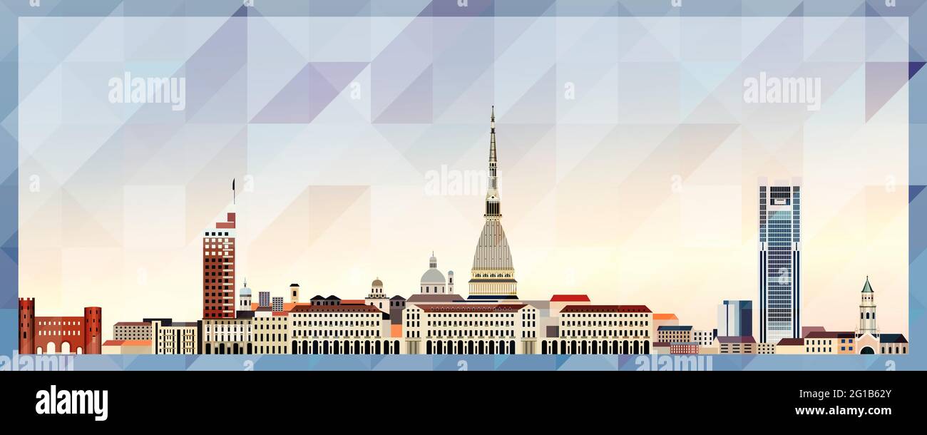 Turin skyline vector colorful poster on beautiful triangular texture ...