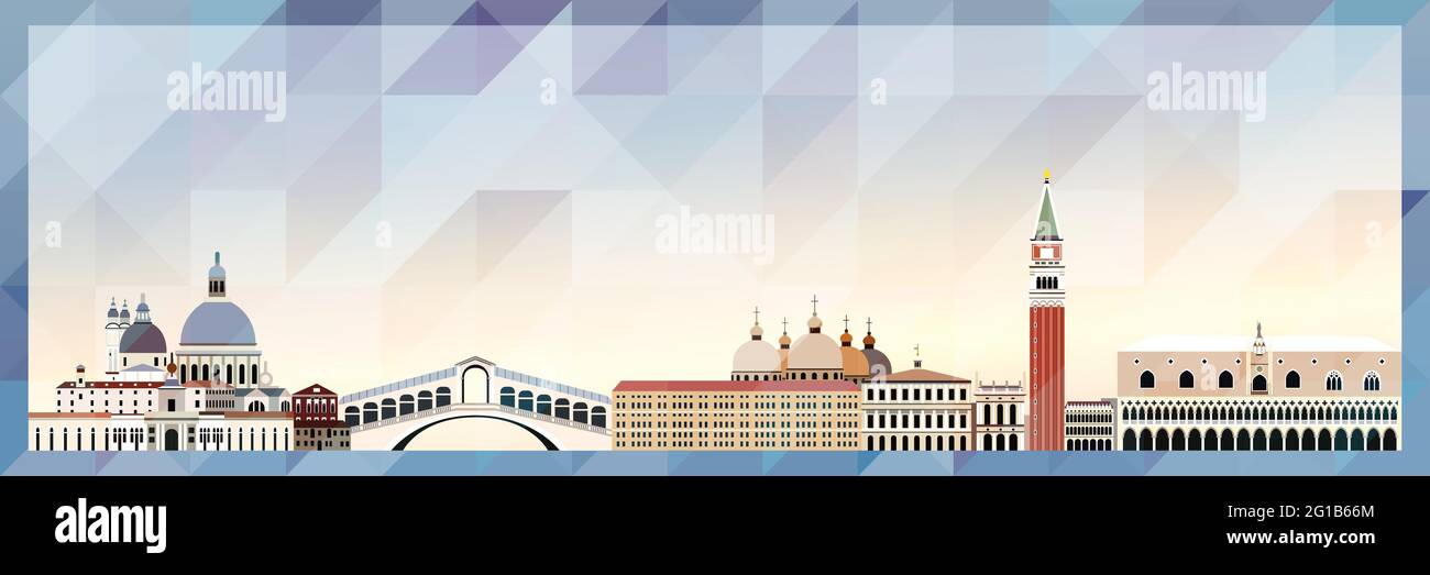 Venice skyline vector colorful poster on beautiful triangular texture ...