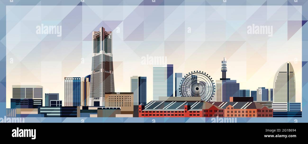 Yokohama skyline vector colorful poster on beautiful triangular texture ...