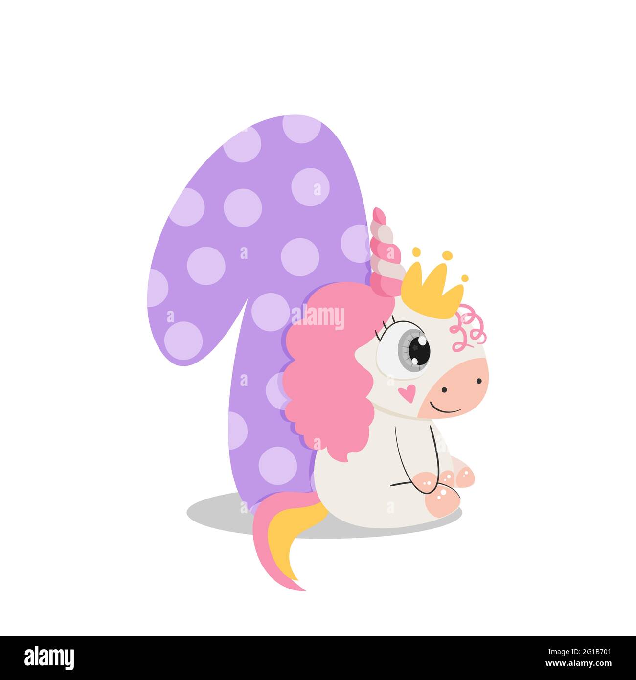 Unicorn birthday number one. Animal character. Vector illustration ...