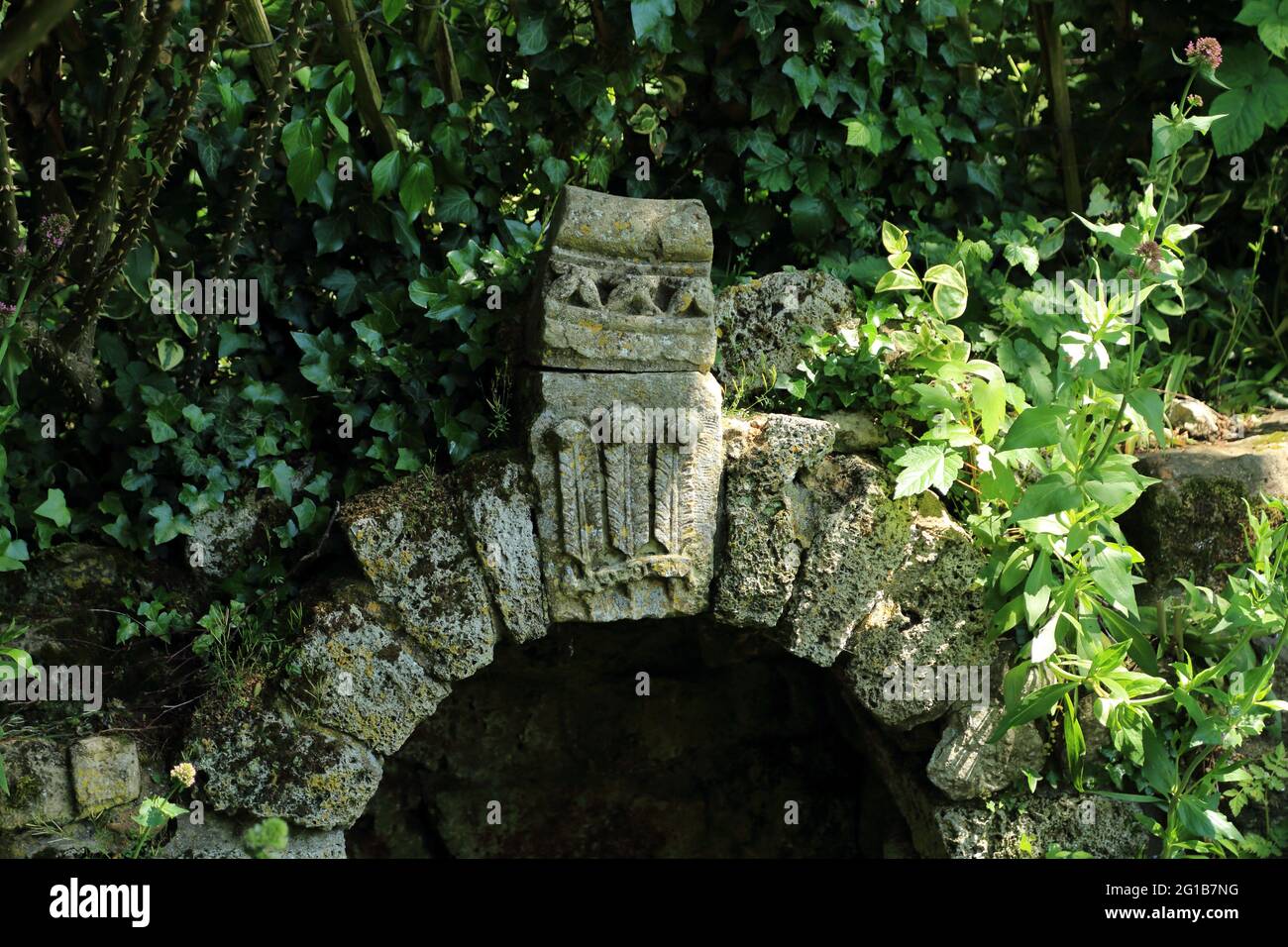 Three feathers symbol on The Black Prince's Well on the site of the ...