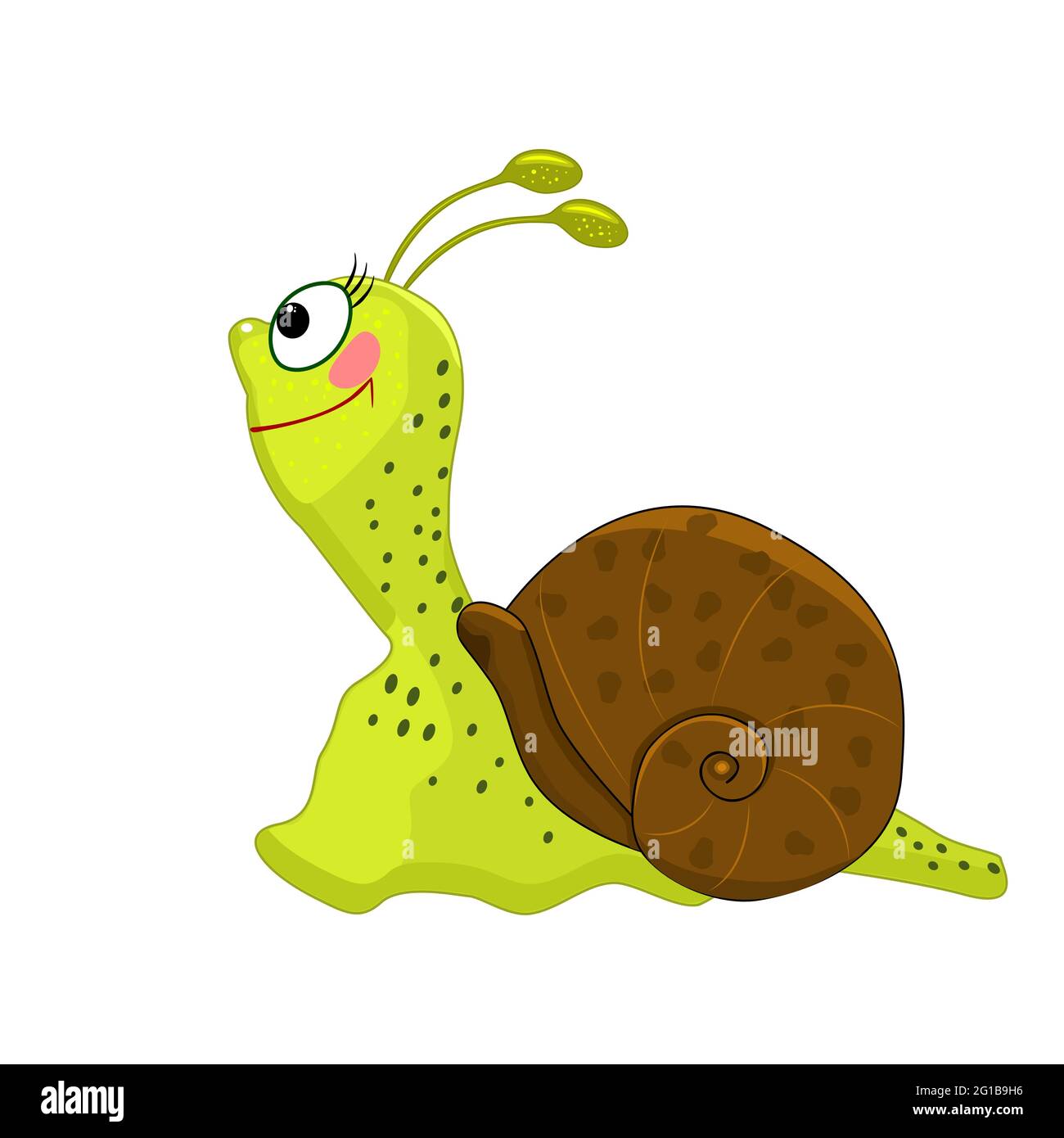 Cartoon snail isolated on white background. Friendly cute insect. Green ...