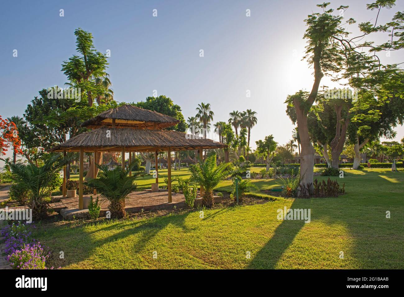 Panoramic landscape view of rural countryside public park outdoor area ...