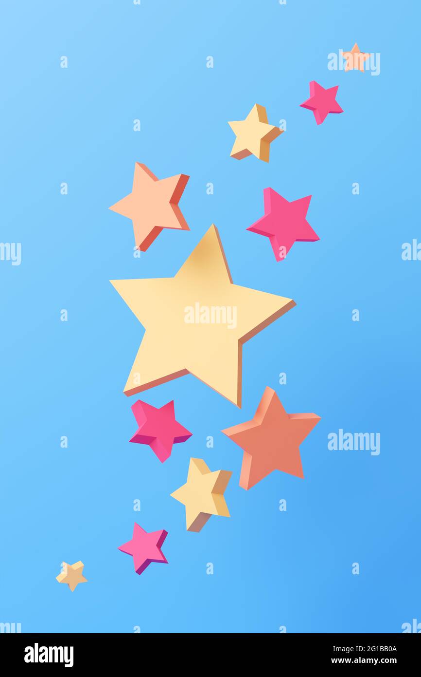 3D illustration of colorful stars floating in a zero gravity field ...