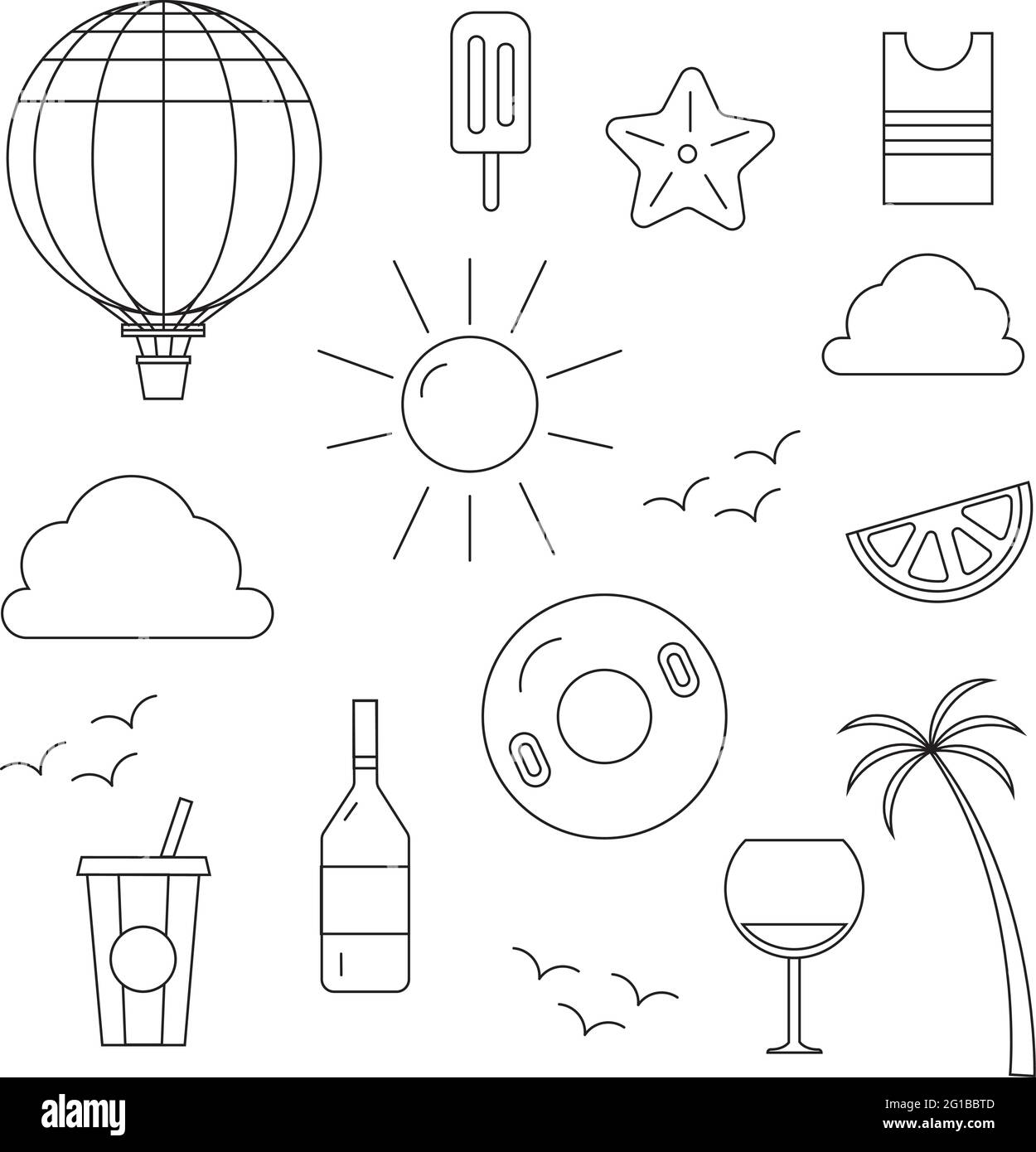 summer doodles set of 15 objects vector line art Stock Vector Image ...