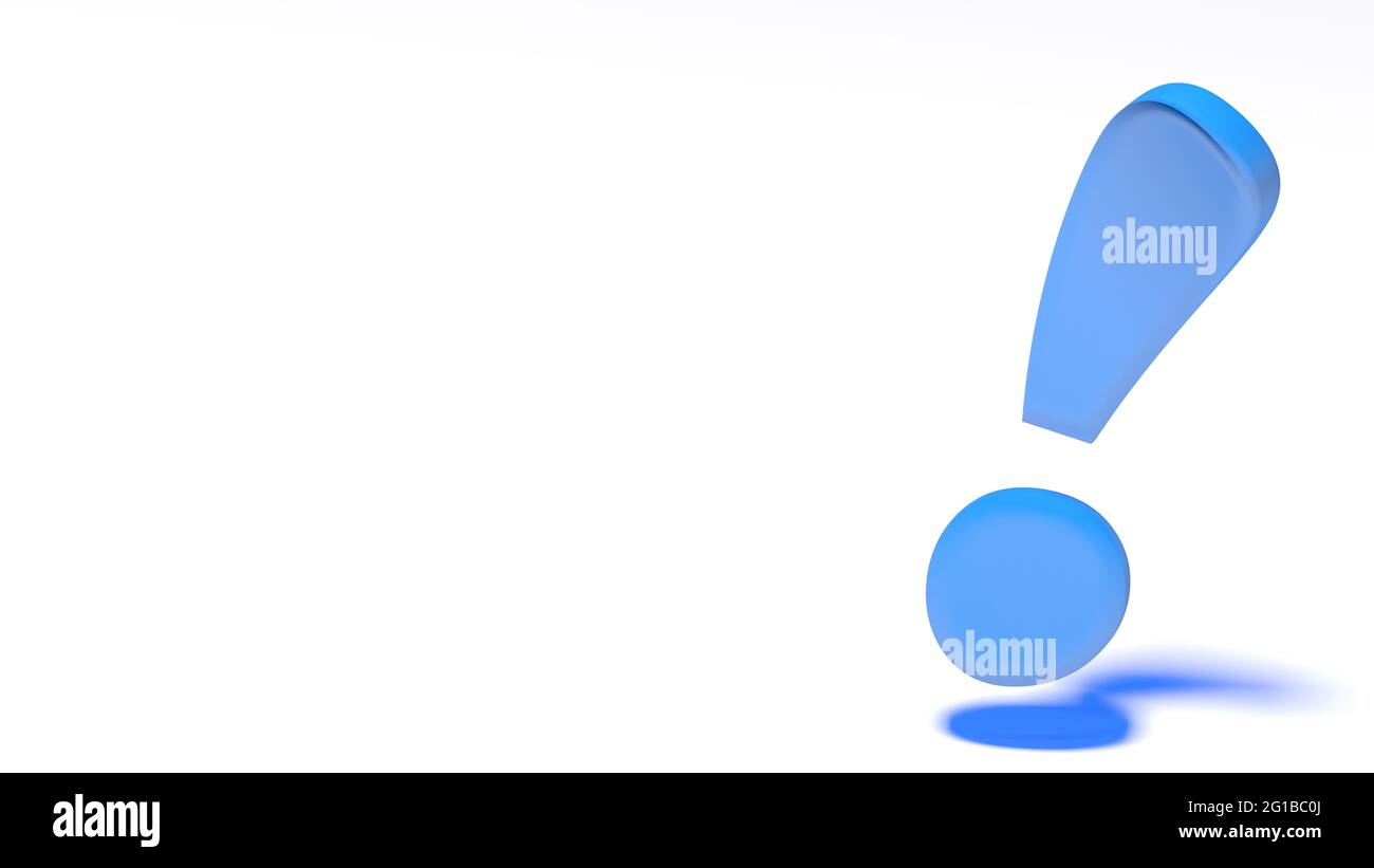 White background with blue exclamation mark - 3D rendering illustration ...