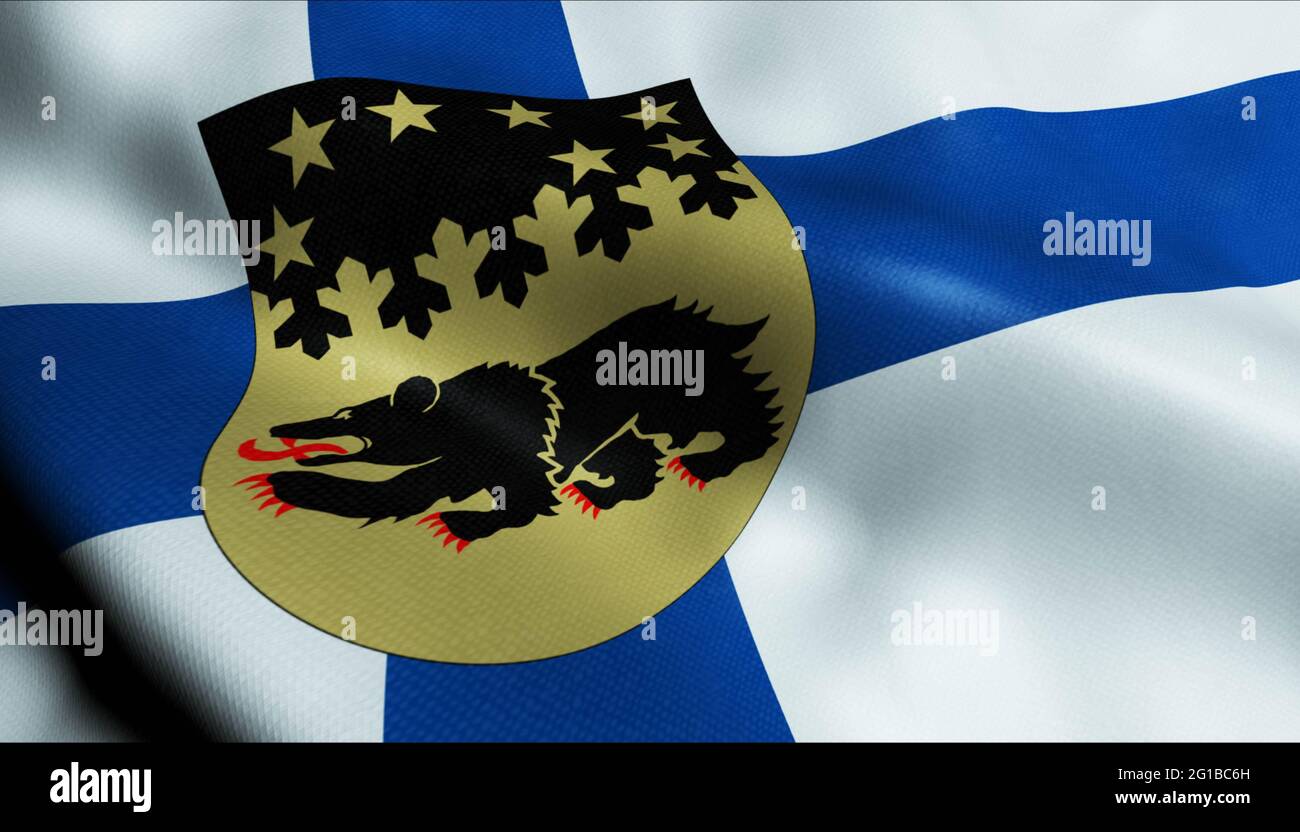 3D Illustration of a waving Finland city flag of Pudasjarvi Stock Photo ...