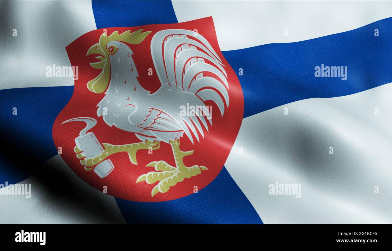 3D Illustration of a waving Finland city flag of Laitila Stock Photo ...