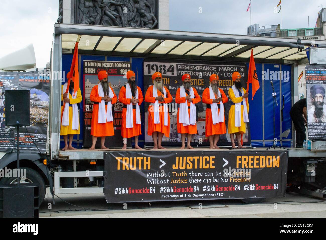 LONDON, ENGLAND- 6th June 2021: Sikh protesters at 1984 Remembrance ...