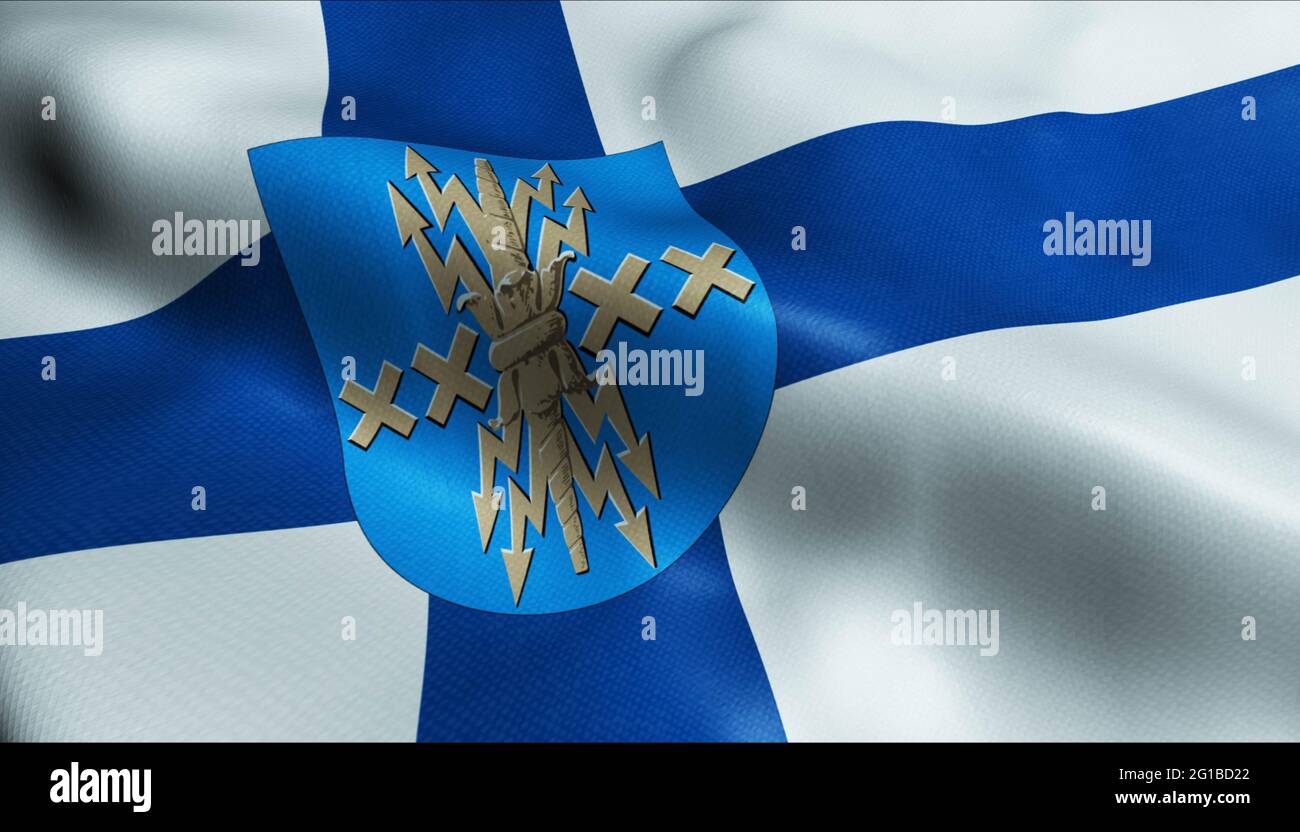 3D Illustration of a waving Finland city flag of Harjavalta Stock Photo ...