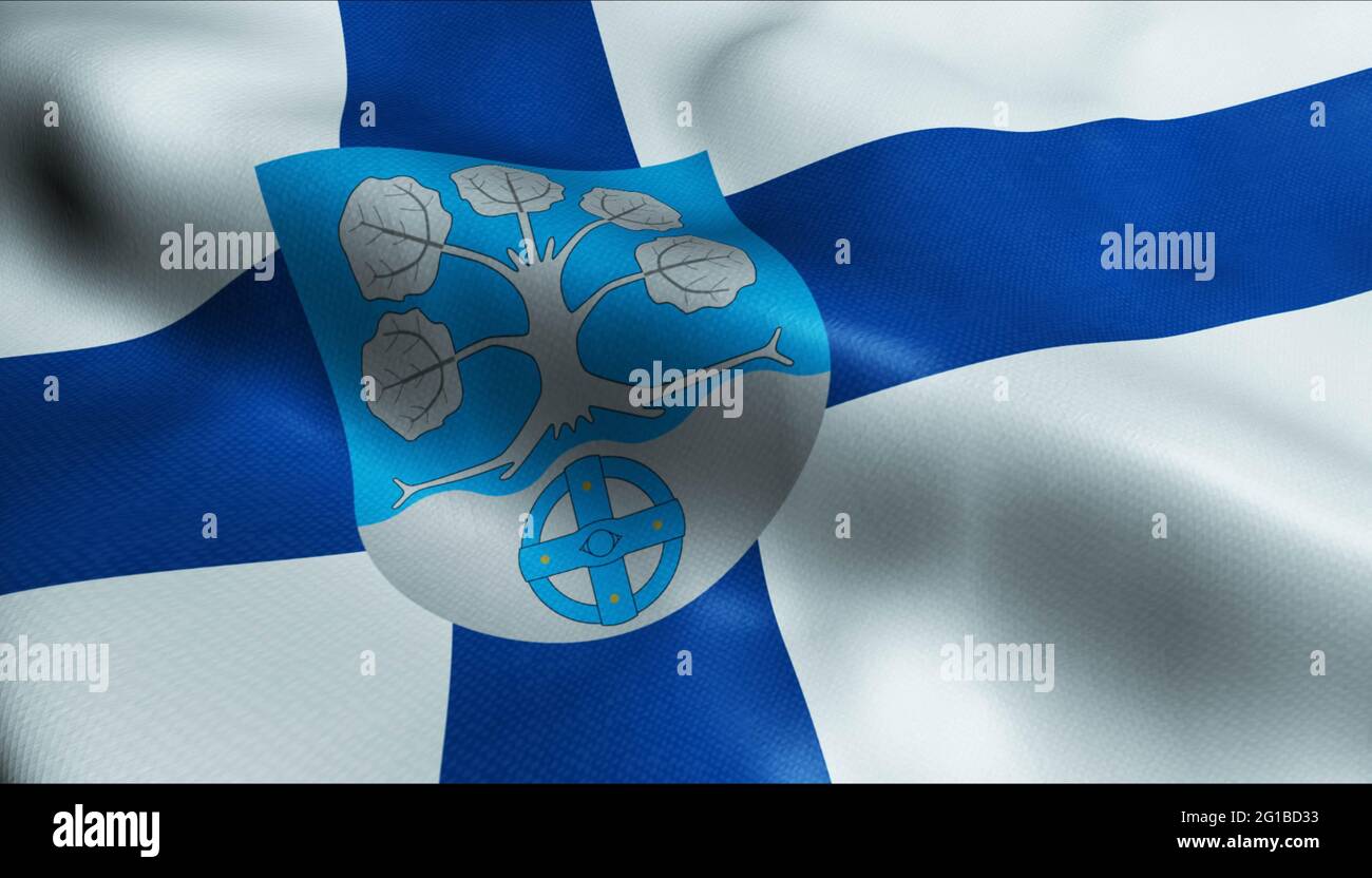 3D Illustration of a waving Finland city flag of Haapavesi Stock Photo ...