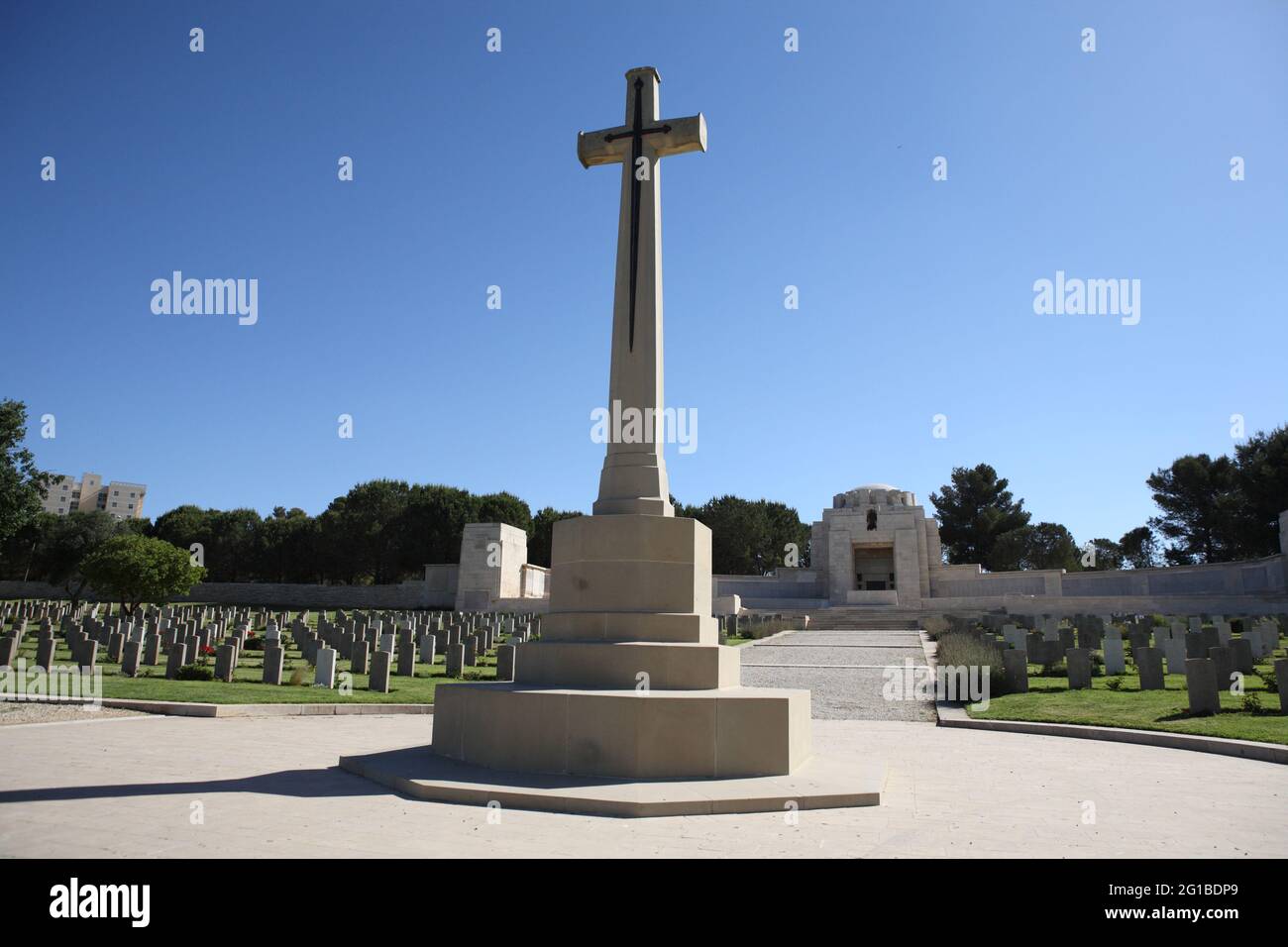 Monument of a Cross and tombstones, symmetry in somber mood in the 1st ...