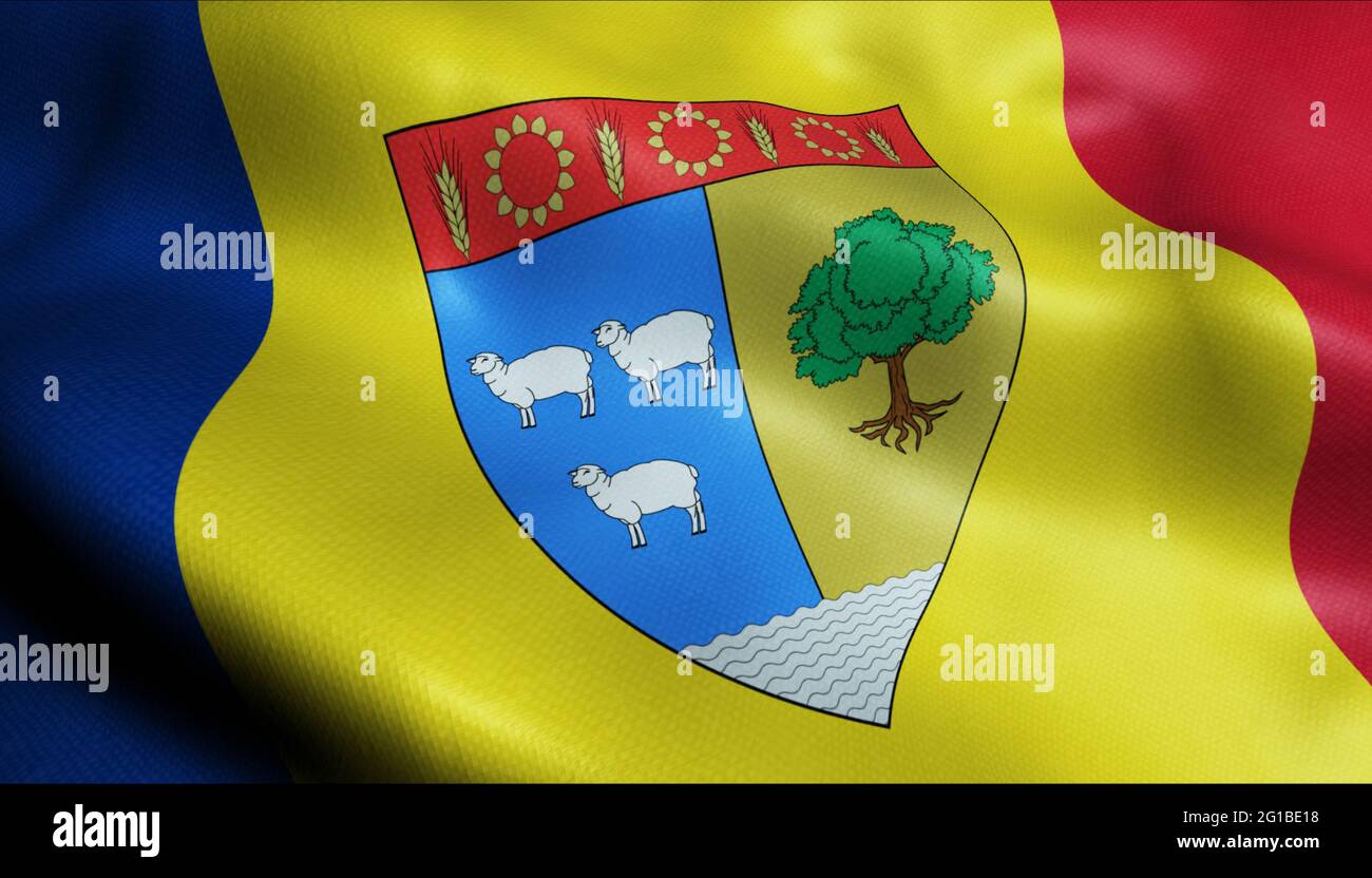 3D Illustration of a waving Romania County flag of Teleorman Stock ...
