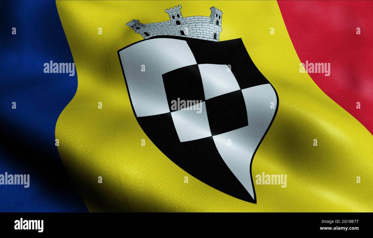 3D Illustration of a waving Romania city flag of Ocna Sibiului Stock ...