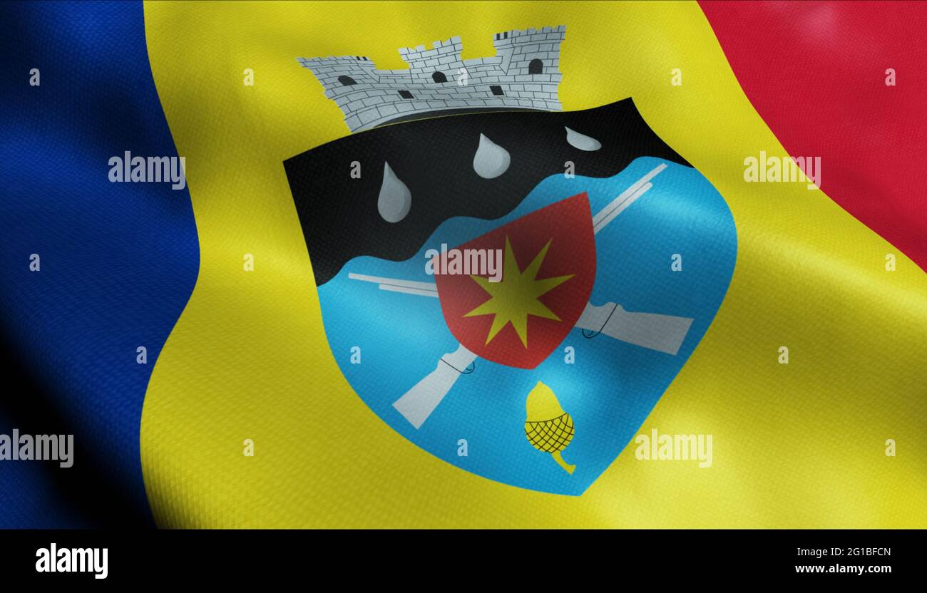 3D Illustration of a waving Romania city flag of Darabani Stock Photo ...