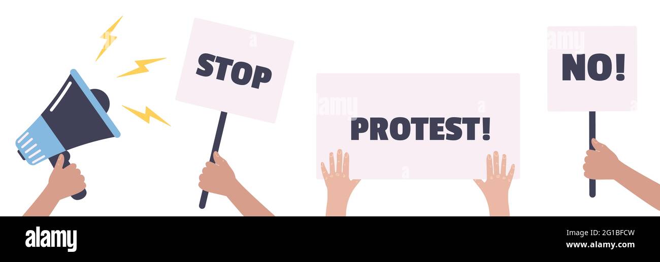 Protest. Protesters holding banners and placards. Activists with vote ...