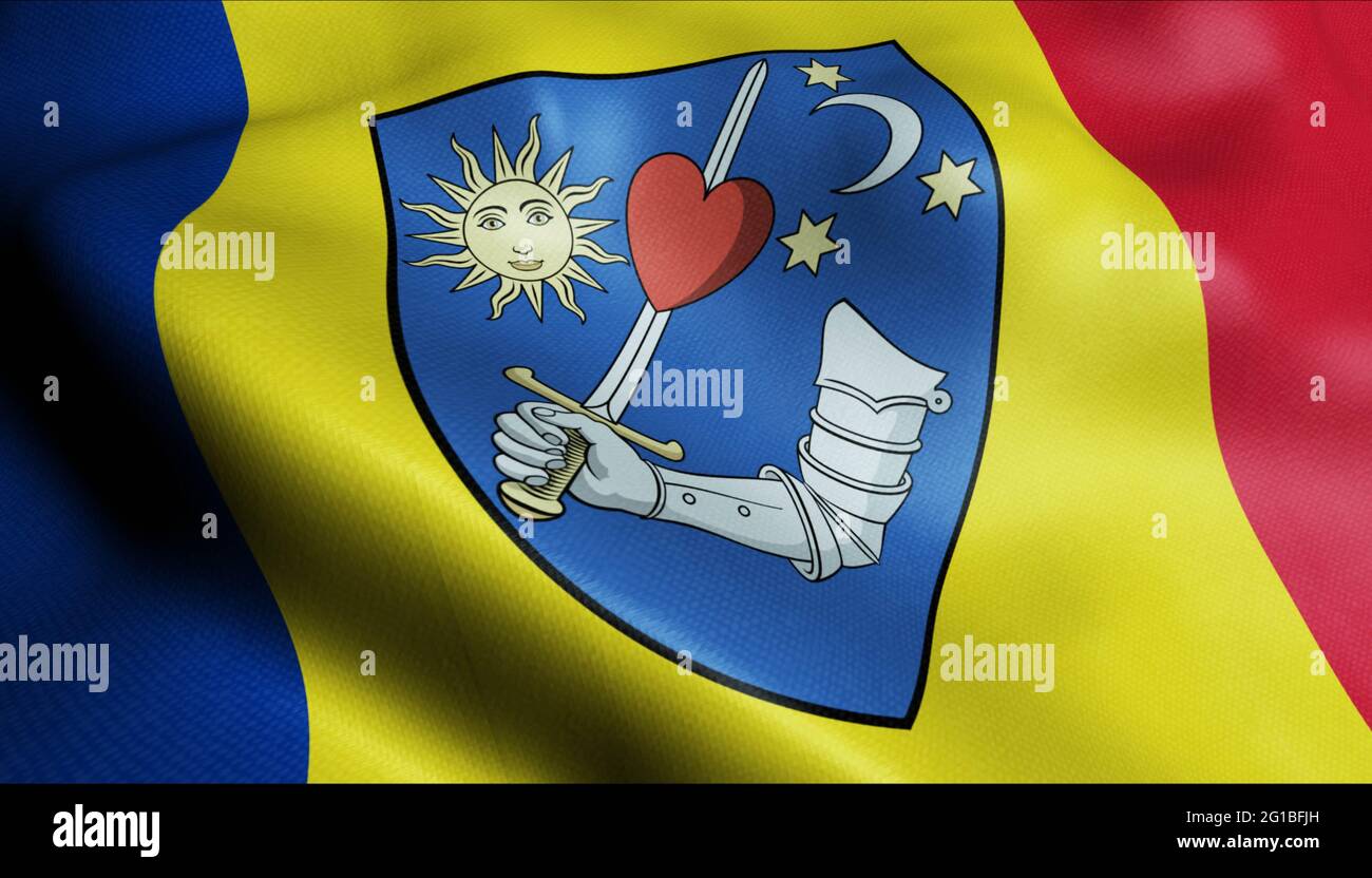 3D Illustration of a waving Romania County flag of Covasna Stock Photo ...