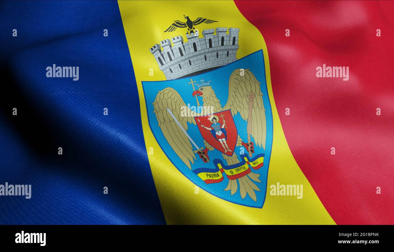 3D Illustration of a waving Romania city flag of Bucharest Stock Photo ...
