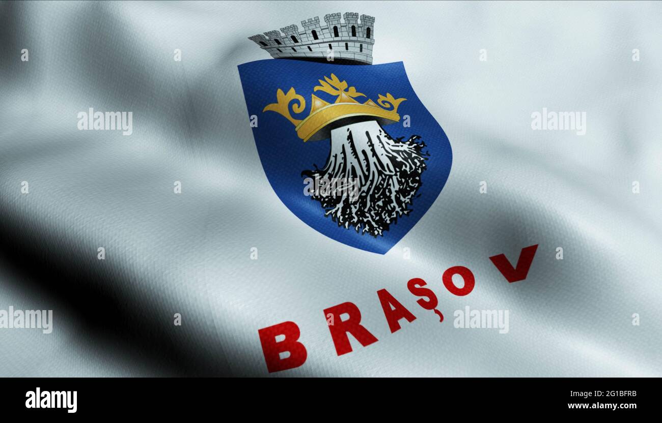 3D Illustration of a waving Romania city flag of Brasov Stock Photo - Alamy