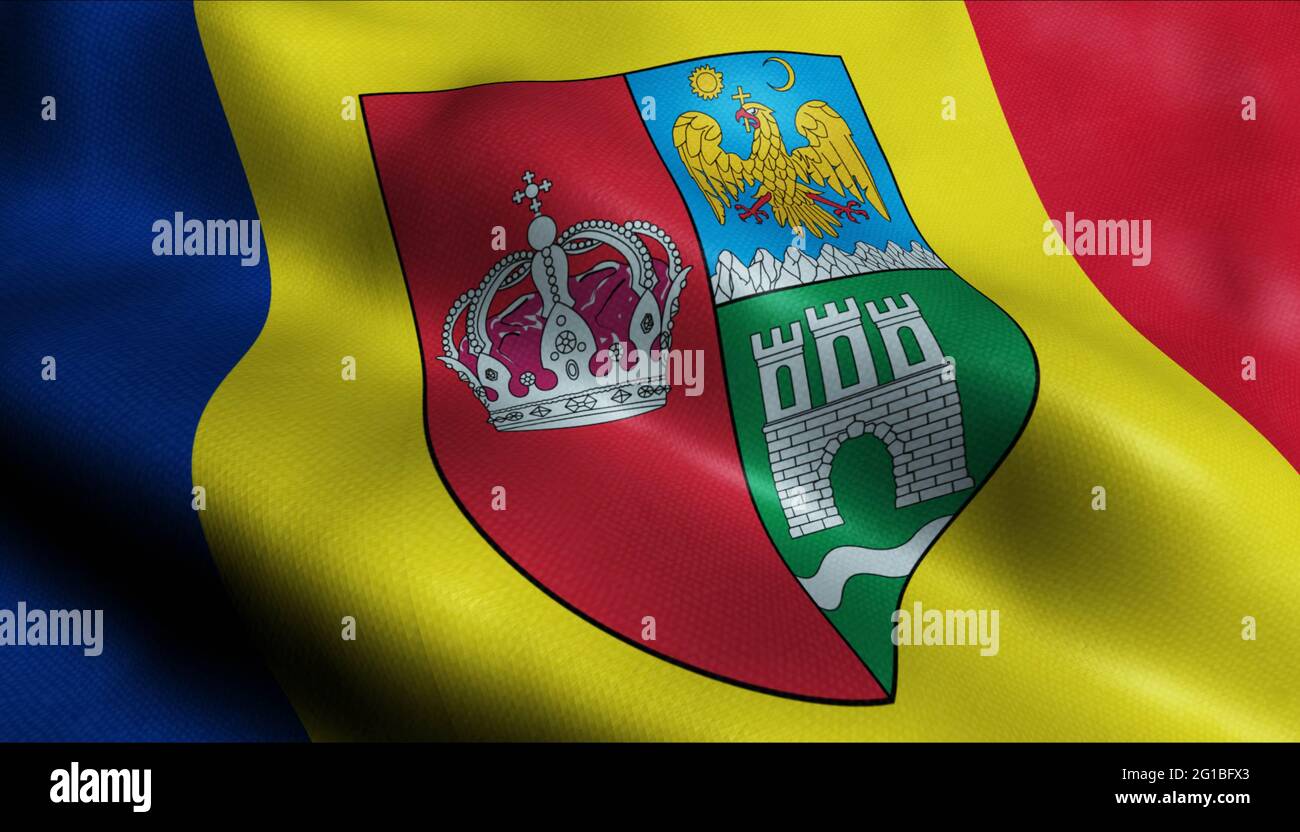 3D Illustration of a waving Romania County flag of Brasov Stock Photo ...