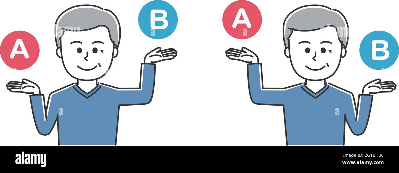 Man comparing A and B. Vector illustration isolated on white background ...