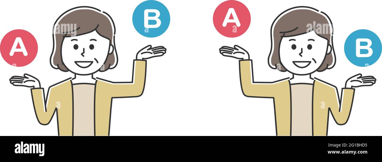 A woman comparing A and B. Vector illustration isolated on white ...
