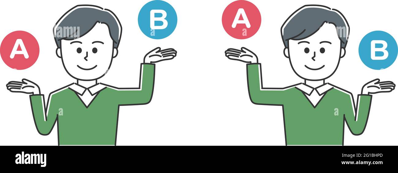 Man comparing A and B. Vector illustration isolated on white background ...